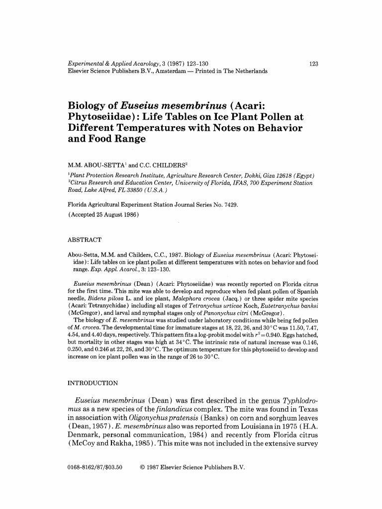 Euseius Mesembrinus (Acari | PDF | Linear Regression