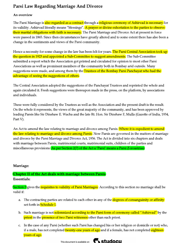 Parsi Law Regarding Marriage | PDF
