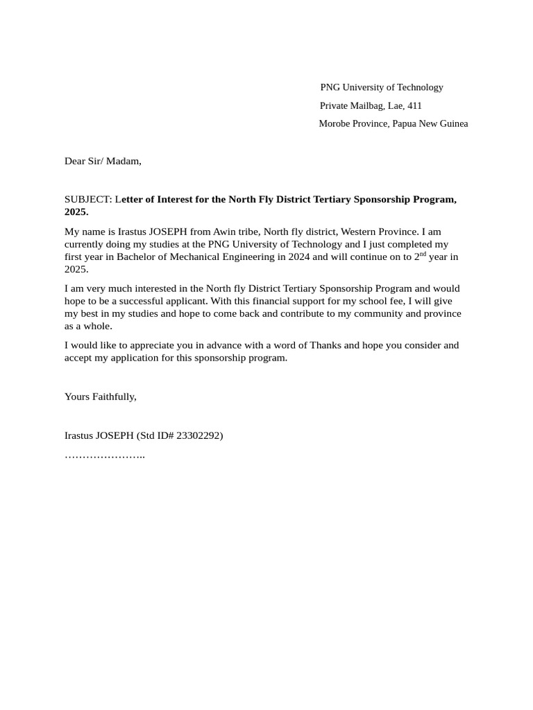 Letter of Interest | PDF
