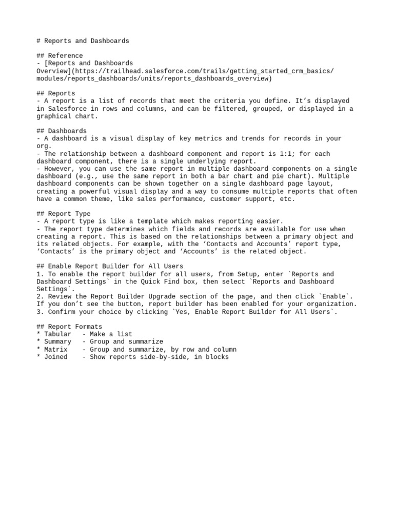 Salesforce Reports and Dashboards Guide | PDF