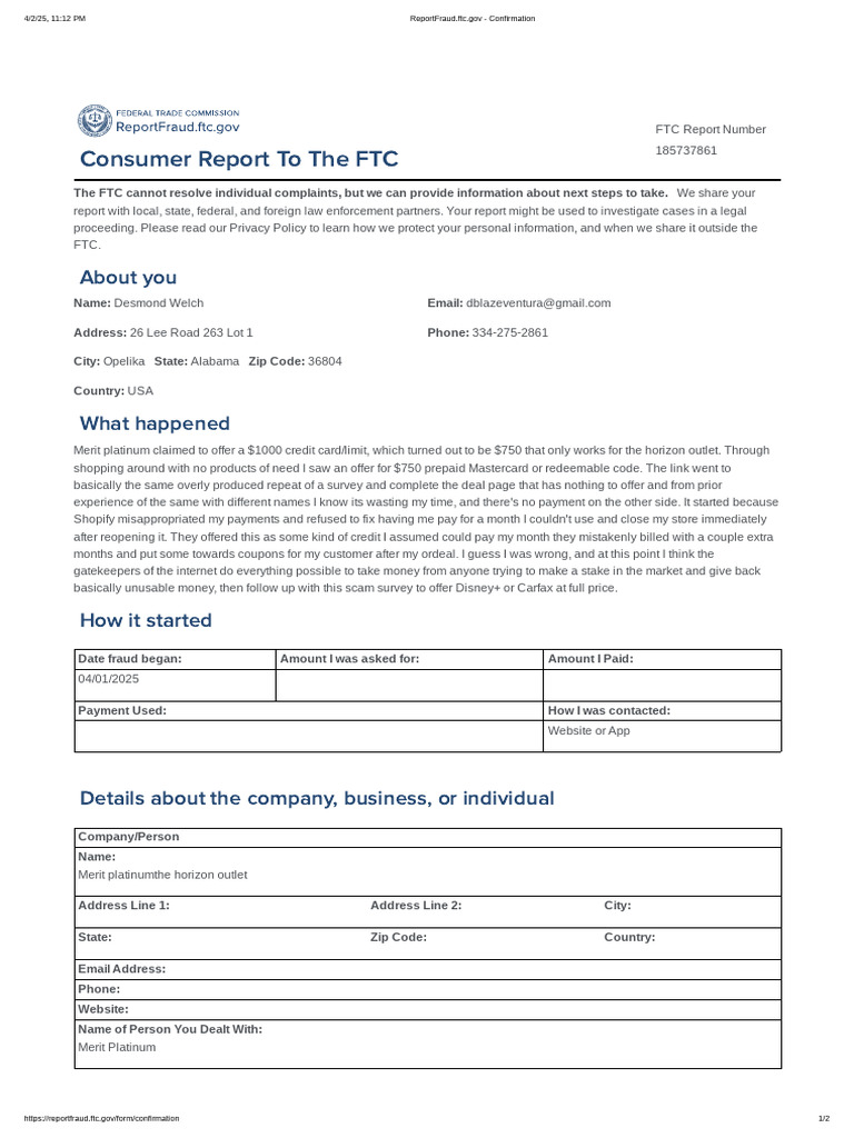 ReportFraud.ftc.gov - Confirmation | PDF | Credit Card | Federal Trade Commission