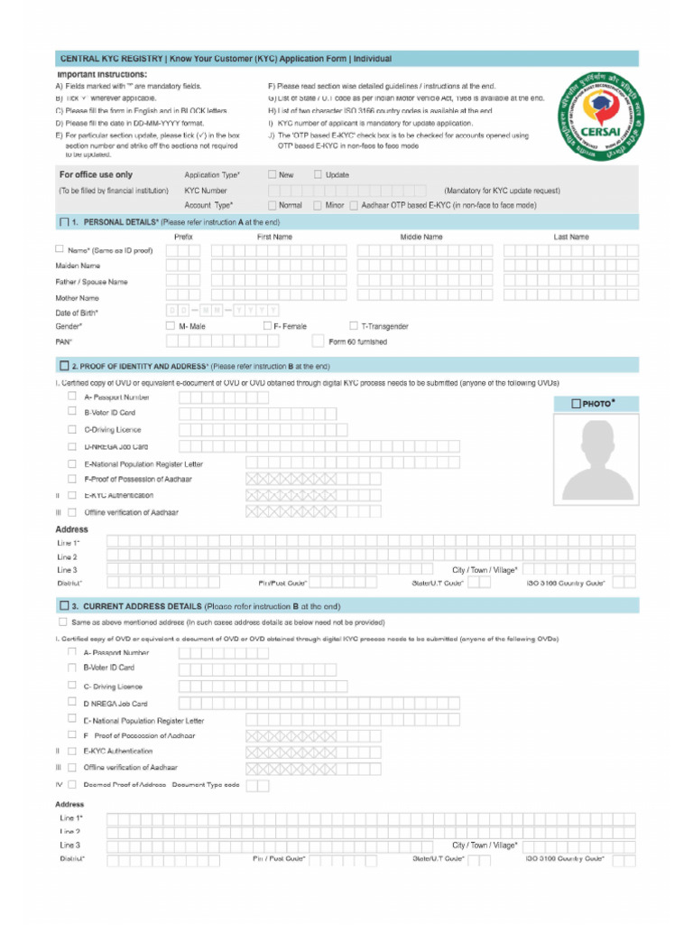 Ckyc Form For Individual 2 | PDF