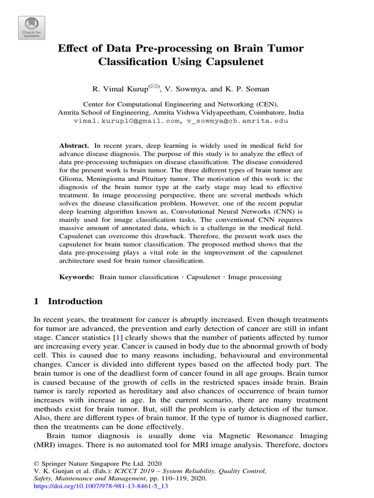 Effect of Data Pre-Processing On Brain Tumor Classification Using Capsulenet | PDF | Receiver ...