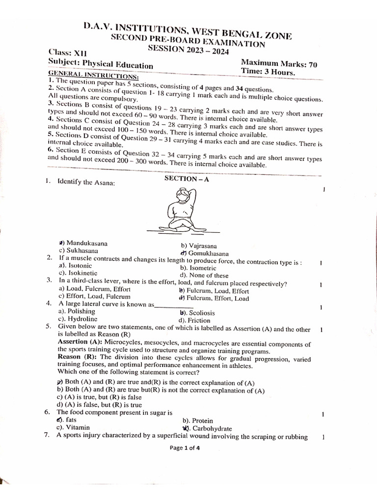 Physical Education (2nd Pre Boards) | PDF