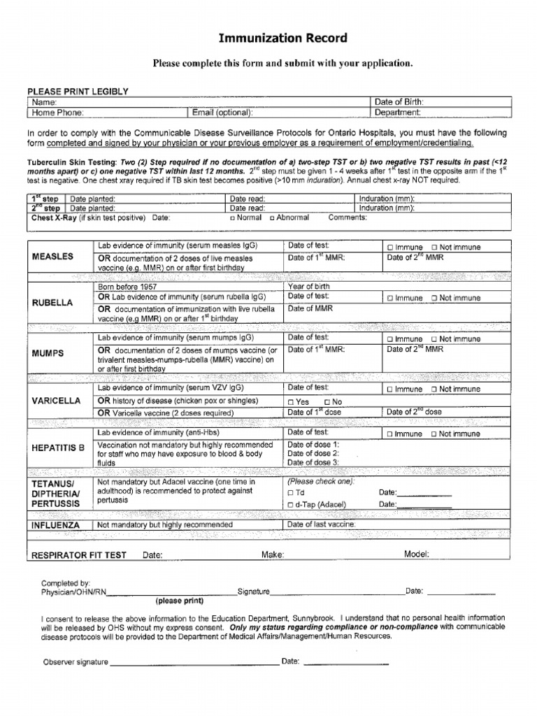 Immunization Form | PDF