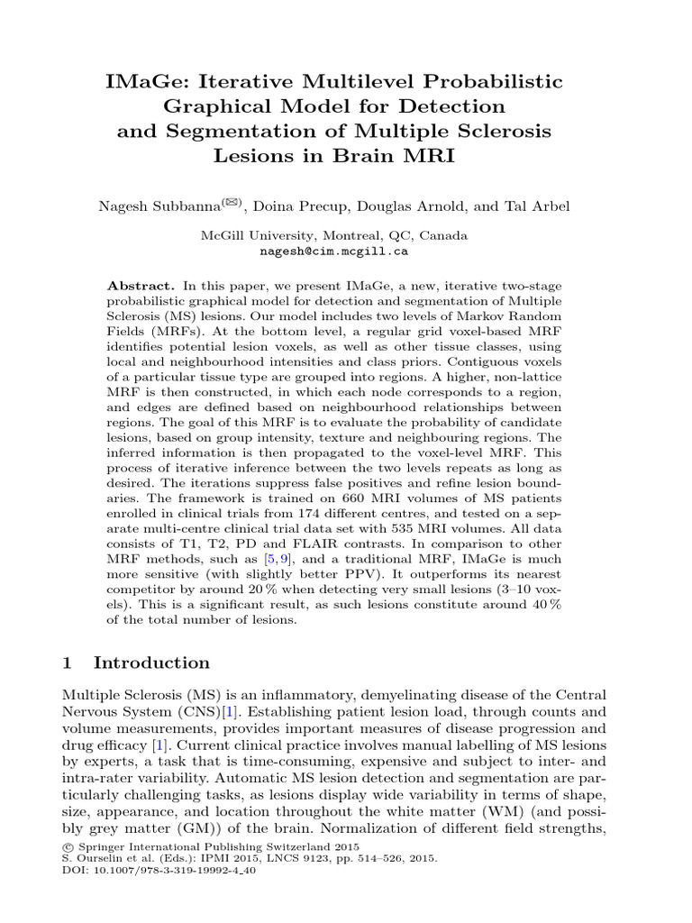 36. IMaGe Iterative Multilevel Probabilistic Graphical Model for Detection and Segmentation of ...