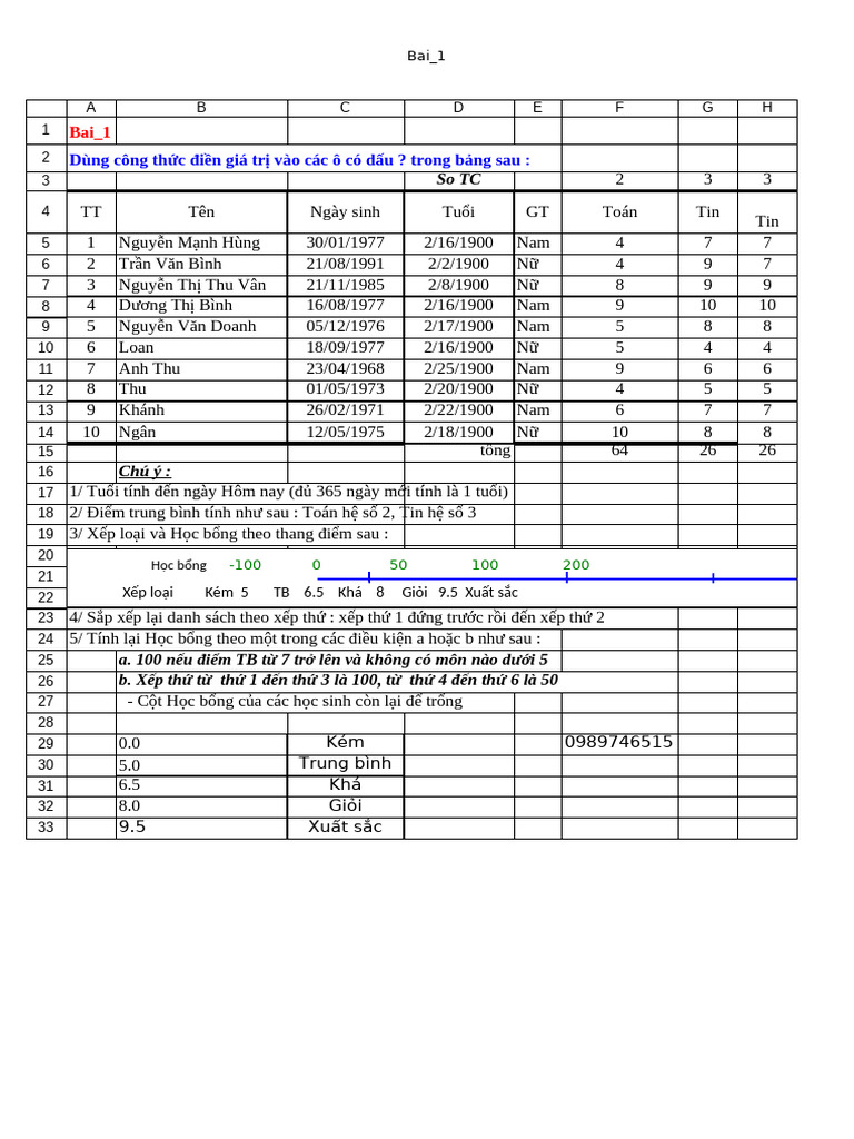 Baitap Excel 1 | PDF