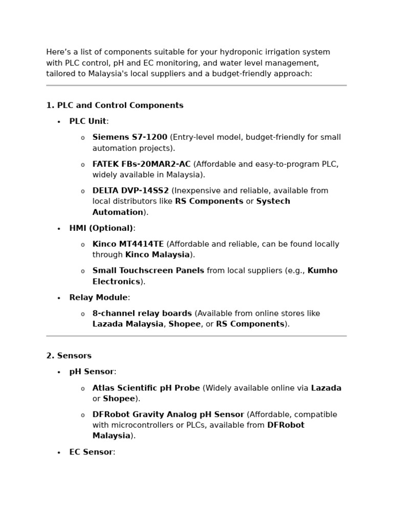 List of Malaysia Low Budget Hydroponic Plc Components | PDF ...