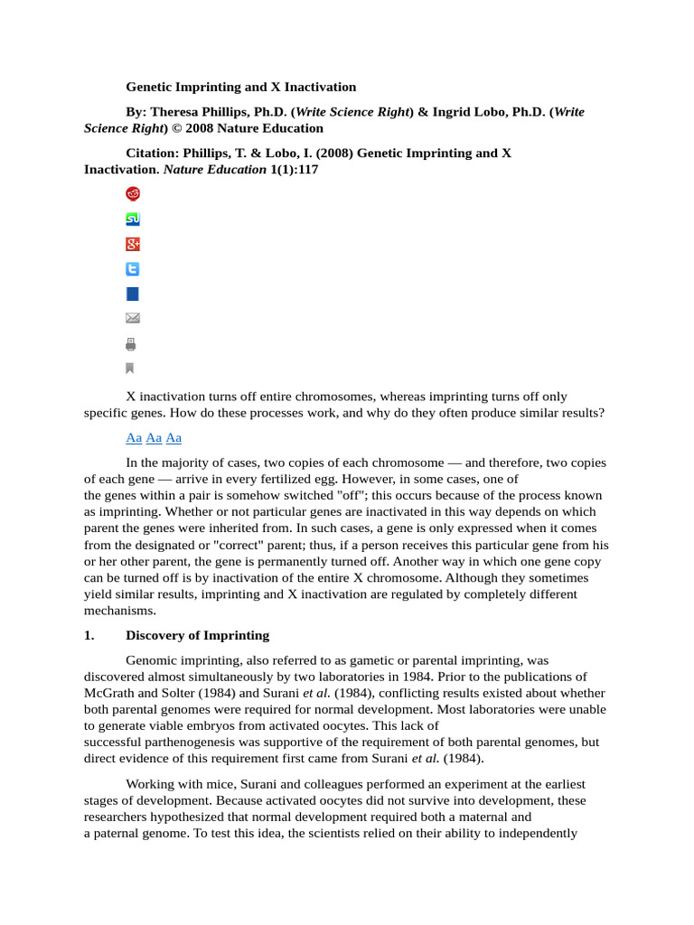 Genetic Imprinting and X Inactivation Explained | PDF | Gene | Dna ...