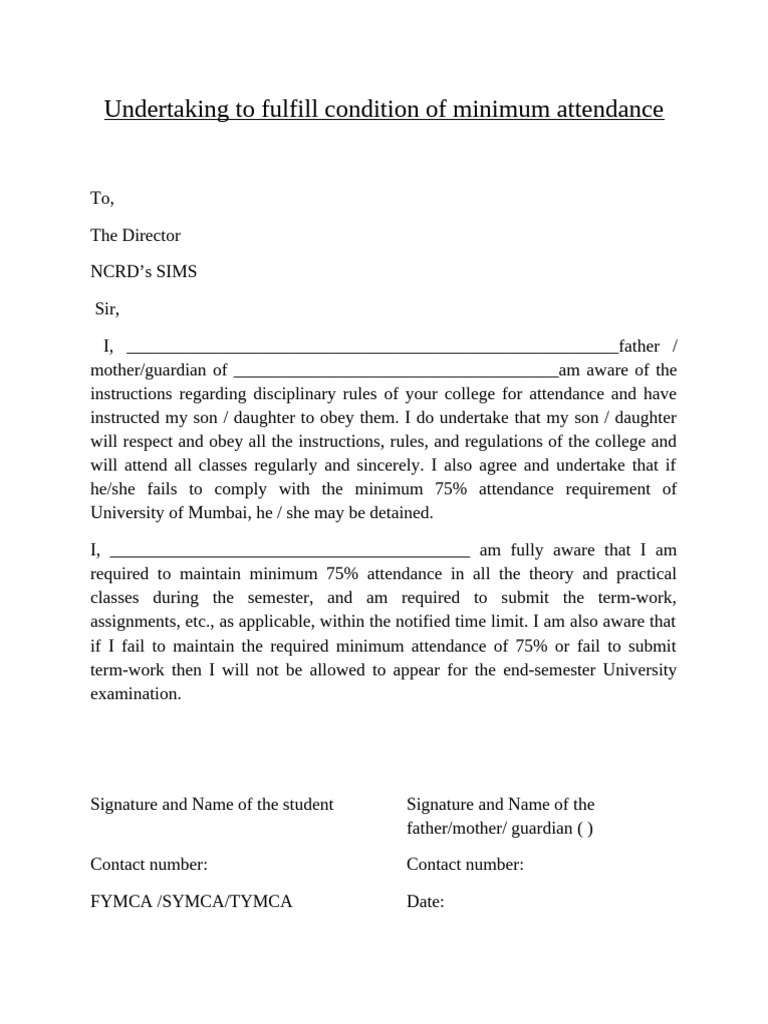Undertaking For Attendance | PDF