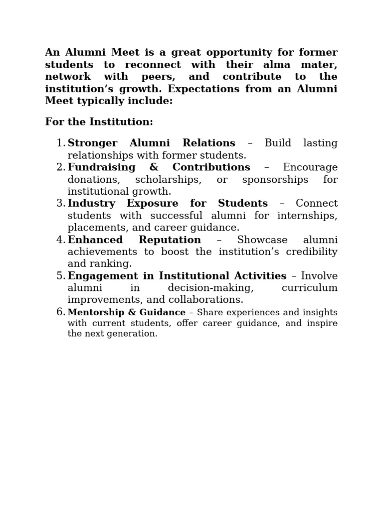 Benefits of Alumni Meet for Institutions | PDF