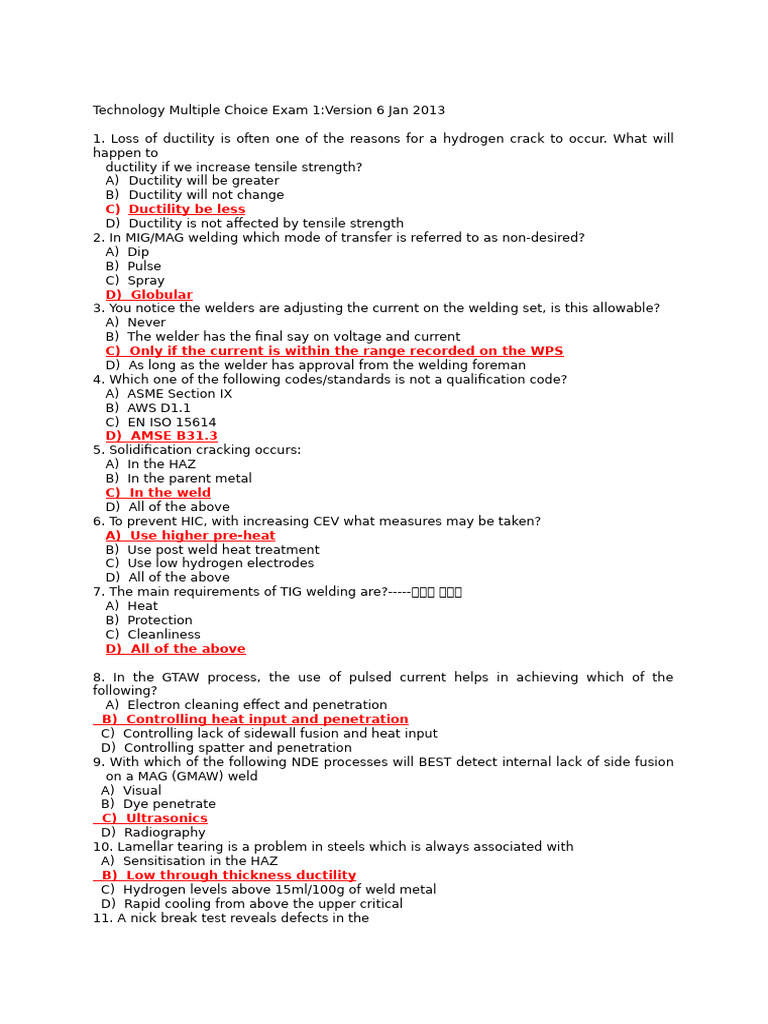 Technology Multiple Choice Exam 1 | PDF | Welding | Construction