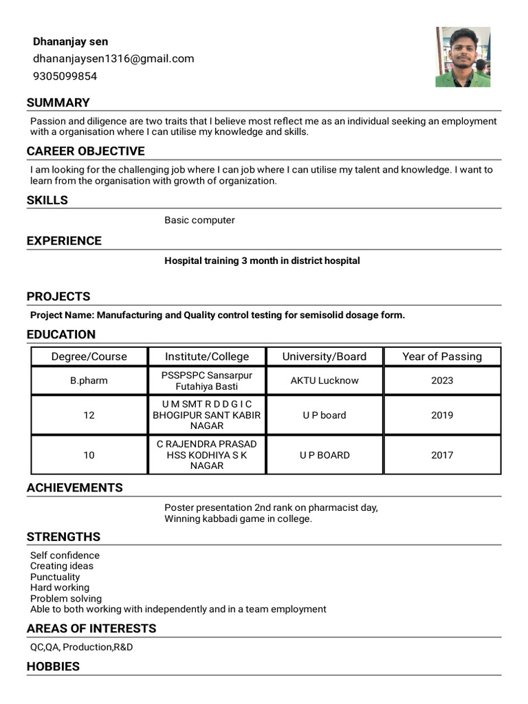 Resume Dhananjay Sen Format1 | PDF