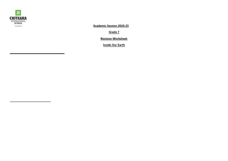 Grade 7 Worksheet: Inside Our Earth | PDF