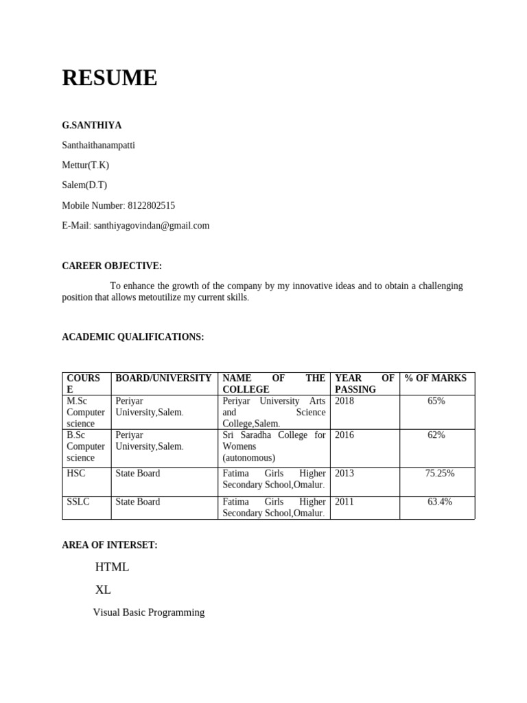 Santhiya Resume | PDF