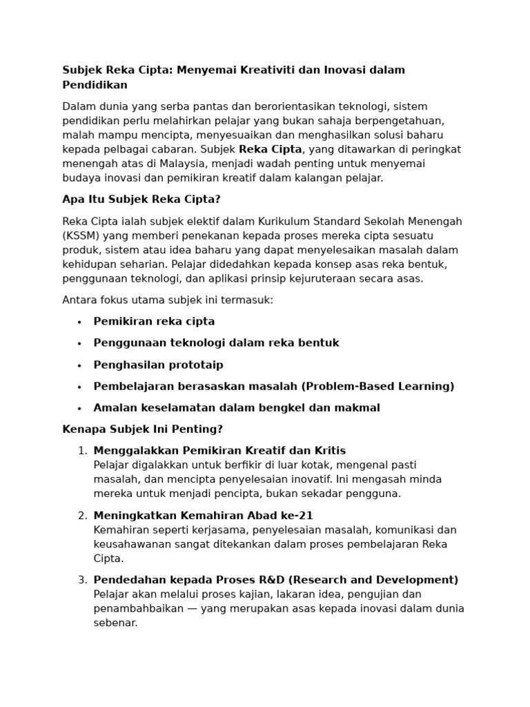 Reka Cipta: Membangun Kreativiti Pelajar | PDF