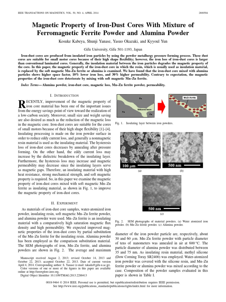 Magnetic Property of Iron-Dust Cores With Mixture of Ferromagnetic ...
