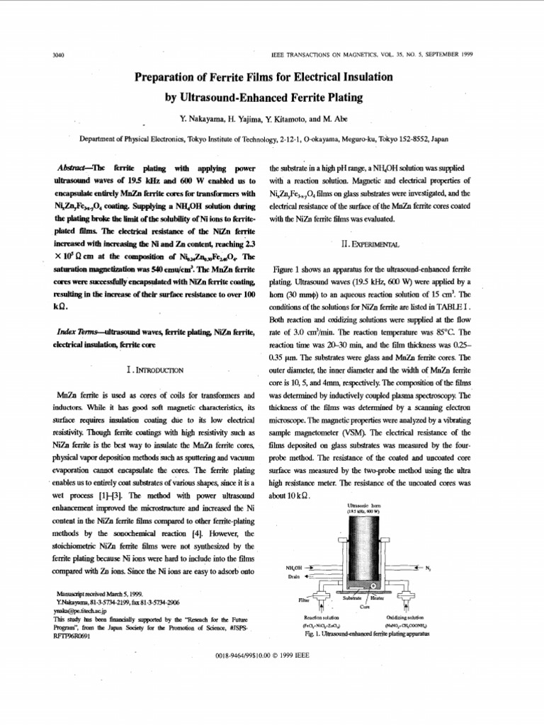 Preparation of Ferrite Films For Electrical Insulation Ultrasound ...