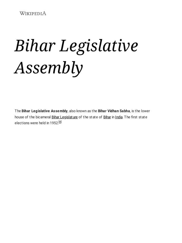 Bihar Legislative Assembly - Wikipedia | PDF | Politics Of India | Political Parties