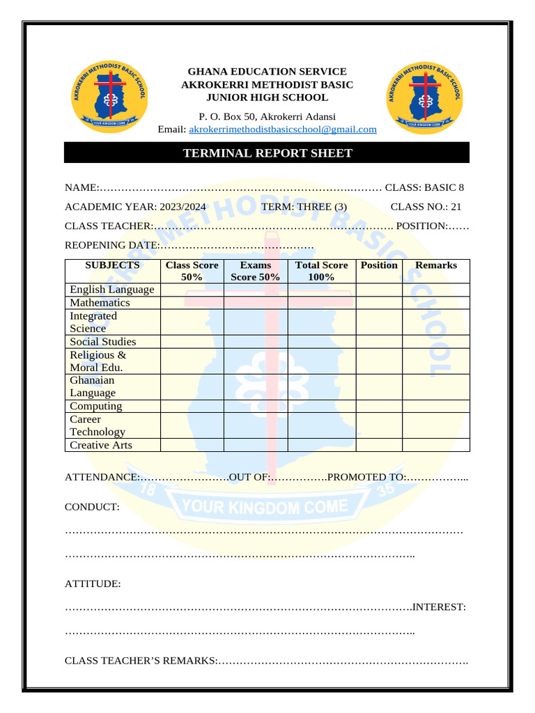 Basic 8 Terminal Report Card 2023/24 | PDF
