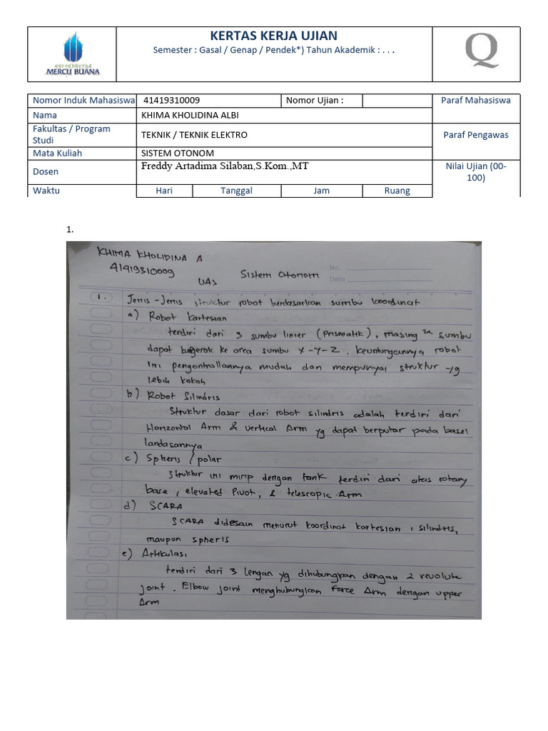 Uas - Sistem Otonom - Khima Kholidina Albi - 41419310009 | PDF