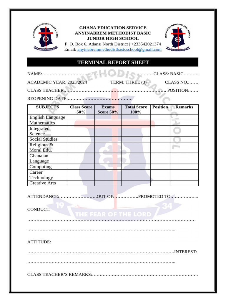 Anyi Terminal Report Sheet B7 | PDF
