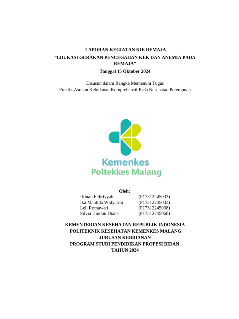 Laporan Kegiatan Kie Remaja Kek Dan Anemia | PDF