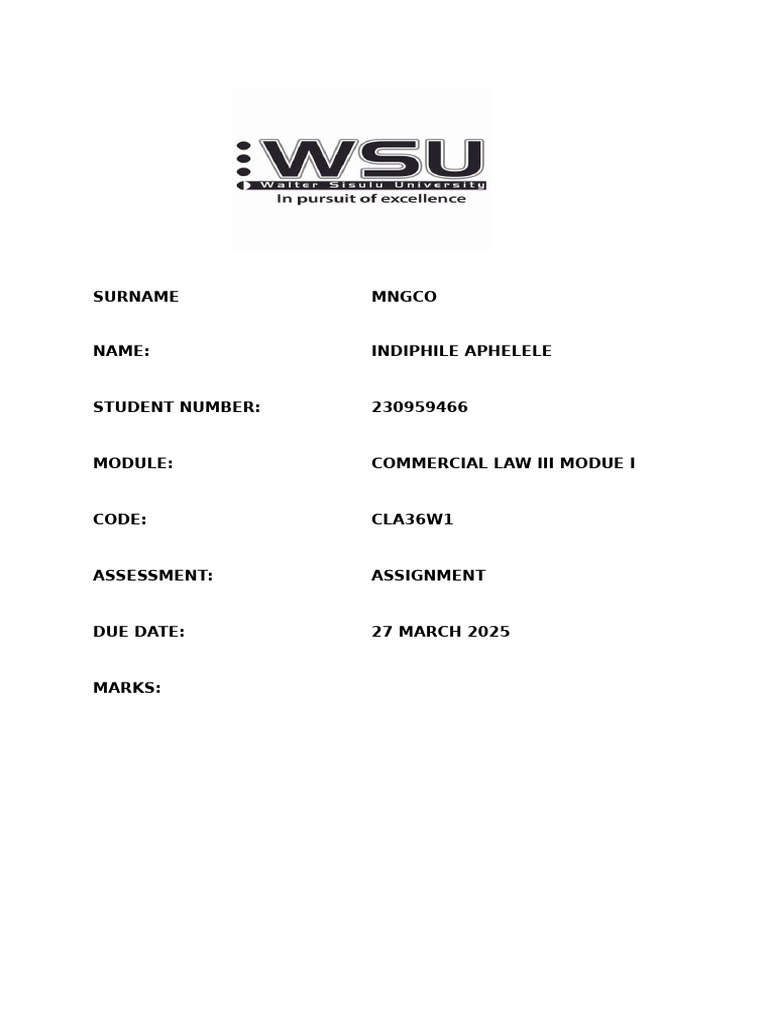 Commercial Law Assignment Well Prepared and Edited 01 | PDF ...