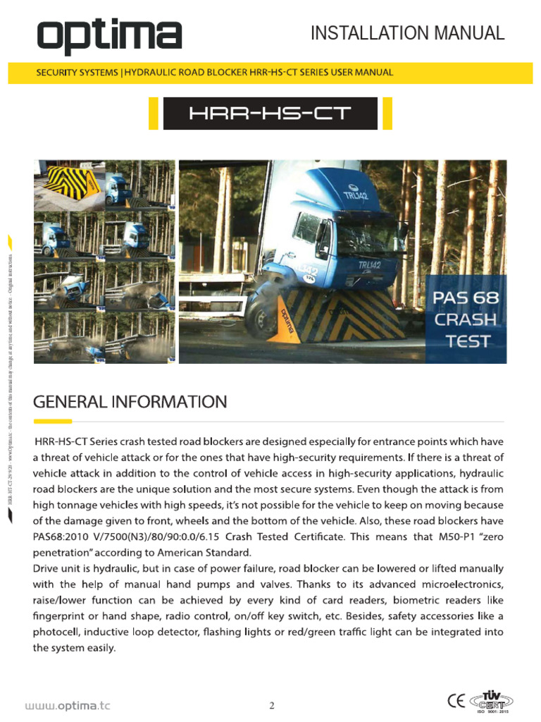 Optima HRR-HS-CT Crash Tested Hydraulic Rising Road Blocker Manual ...