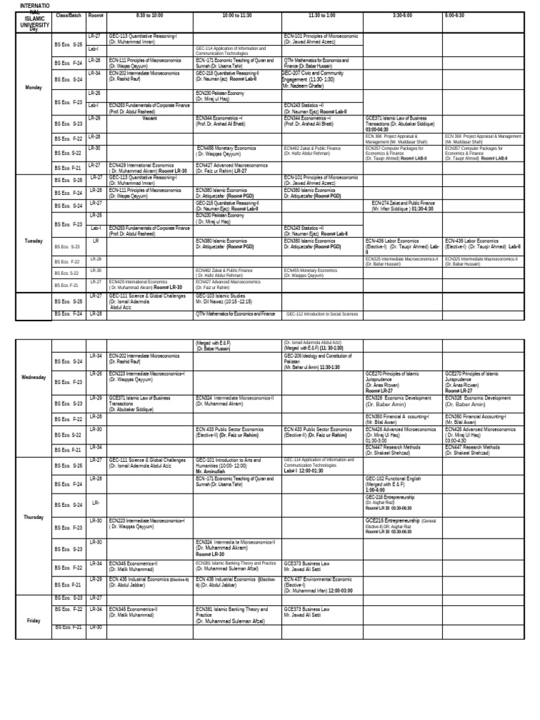 Timetable Spring-2025 Updated.1 | PDF | Economies | Economics