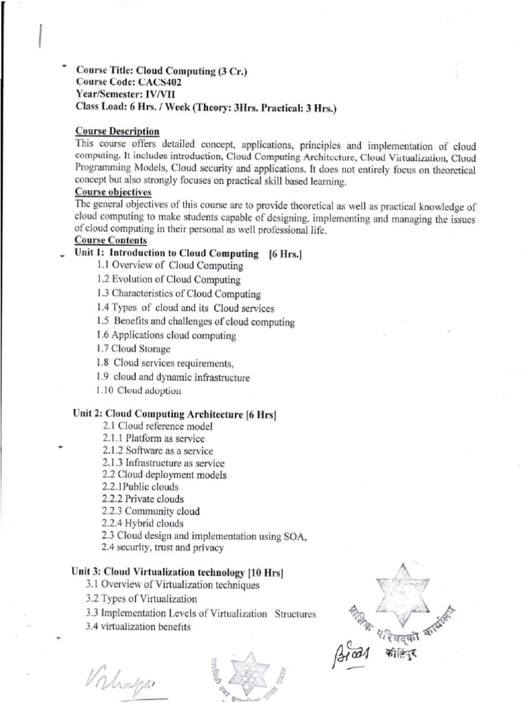 Cloud Computing Syllabus - 7th Sem - BCA | PDF