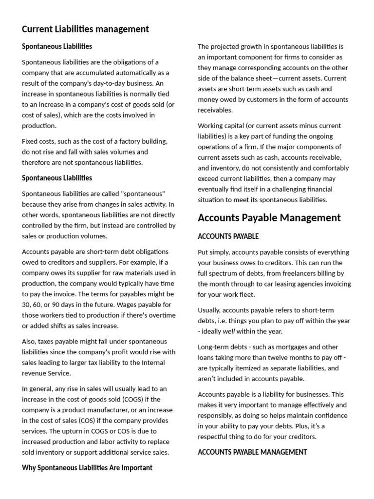 Current Liabilities management | PDF | Loans | Line Of Credit
