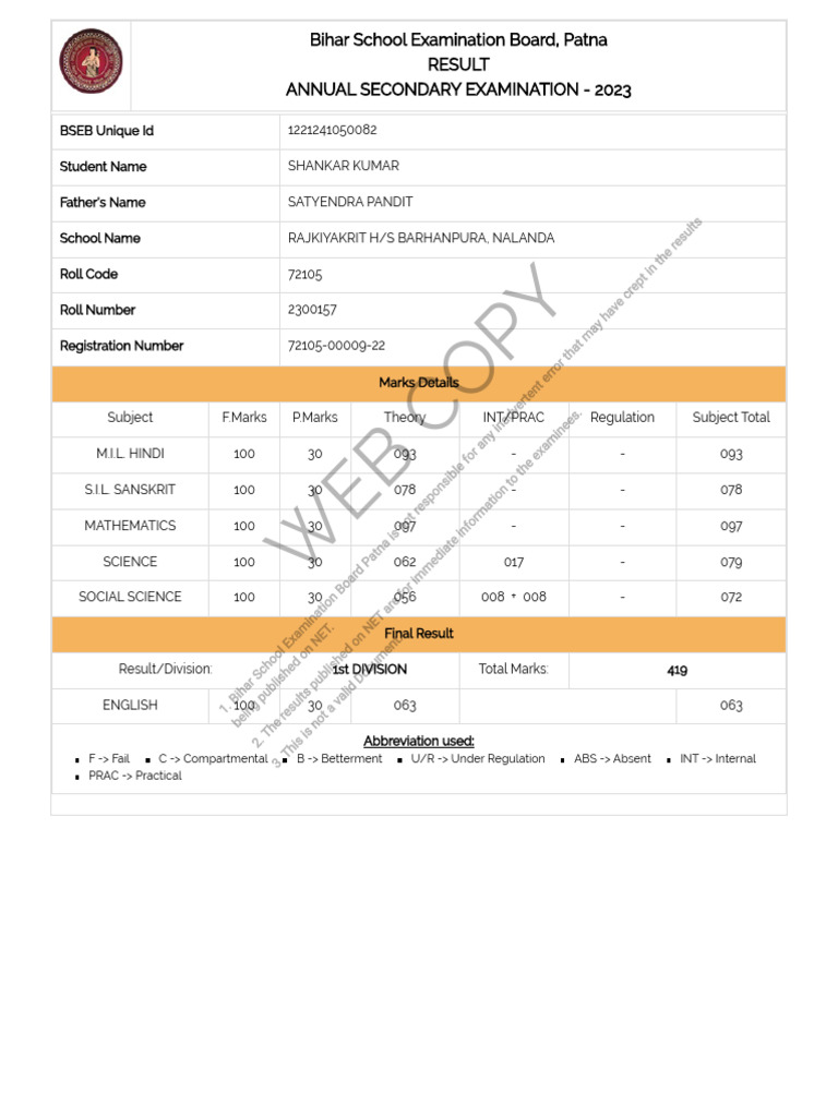 Annual Secondary Exam Result 2023 | PDF | Secondary Education | Student ...