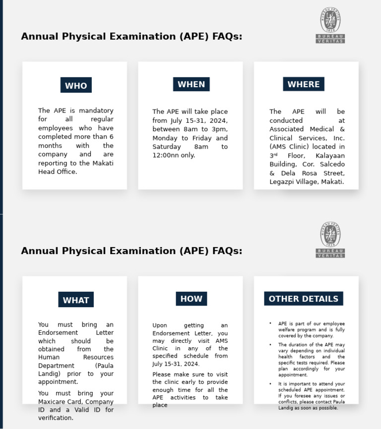 Annual Physical Examination (APE) FAQs | PDF