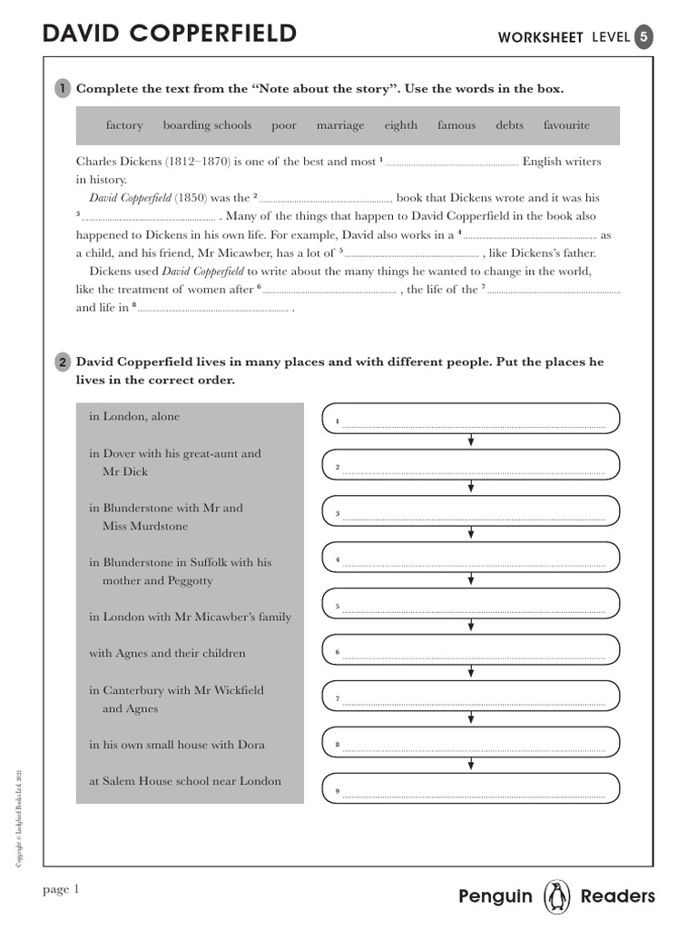 PR DavidCopperfield Worksheet2-1 | PDF | David Copperfield