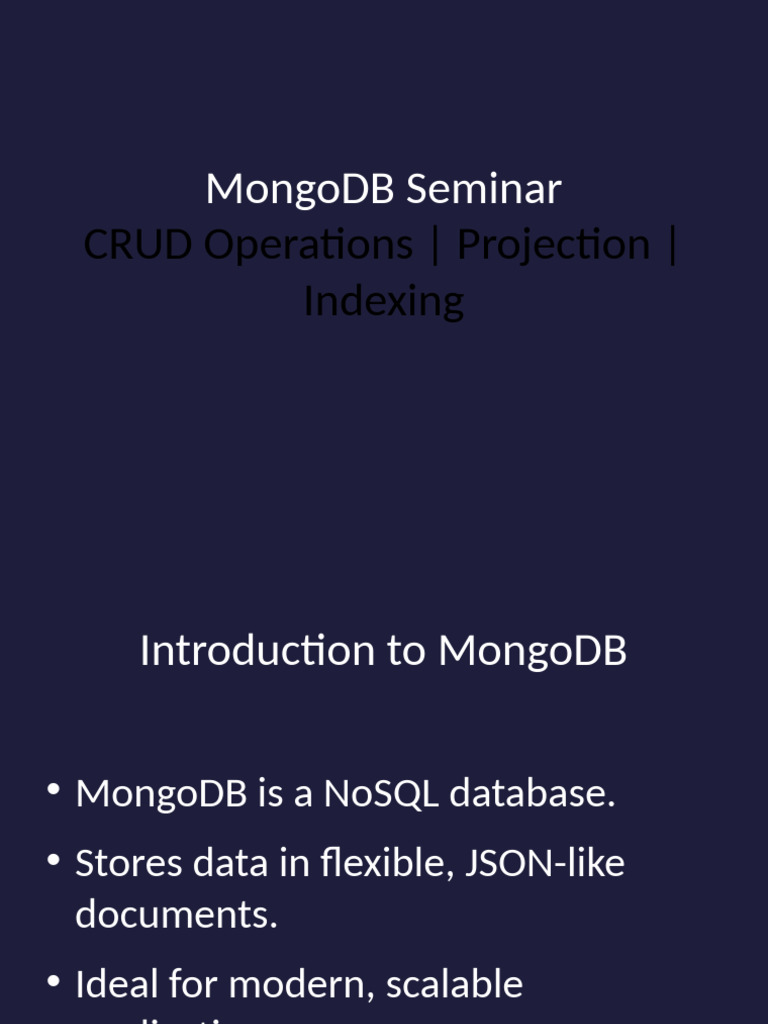 MongoDB Seminar Presentation | PDF | Database Index | Information Technology