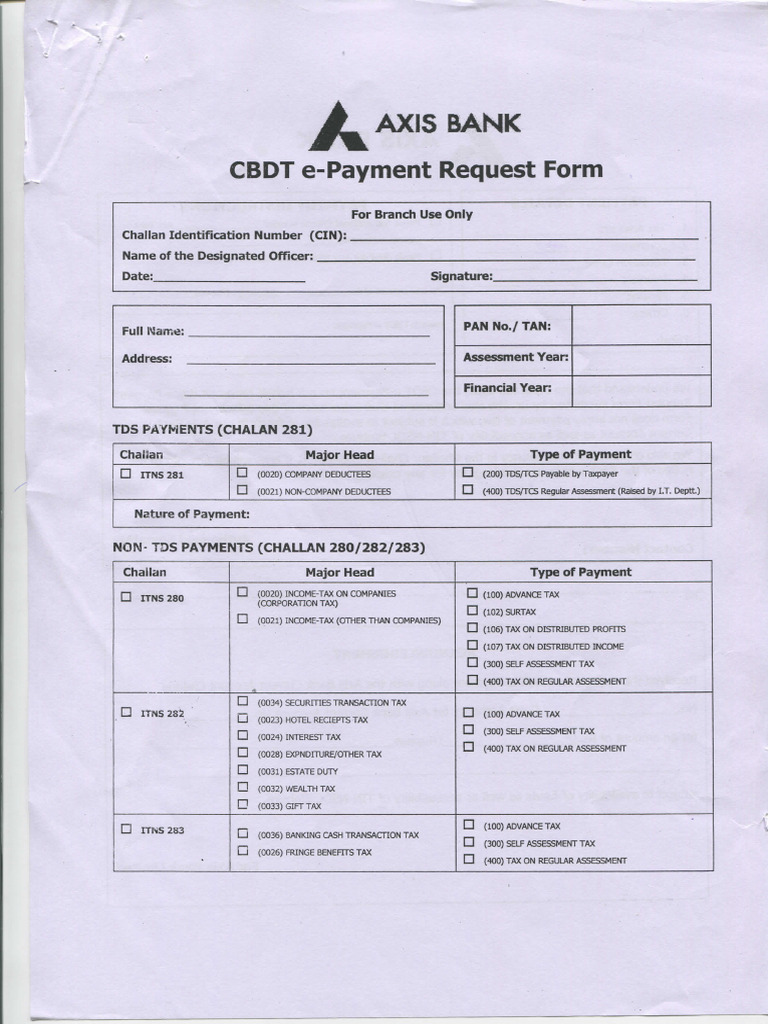 Axis Bank CBDT e-Payment Request Form | PDF | Taxes | Income Tax