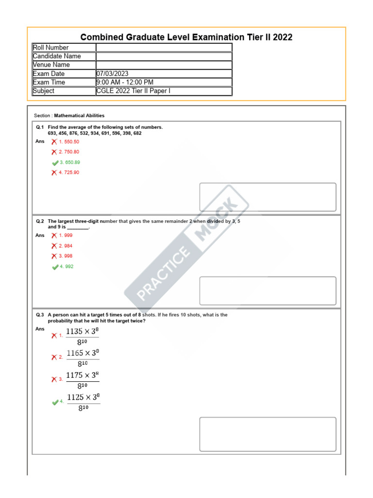 SSC CGL Tier 2 (Mains) Question Paper 7 March 2023 in English | PDF ...