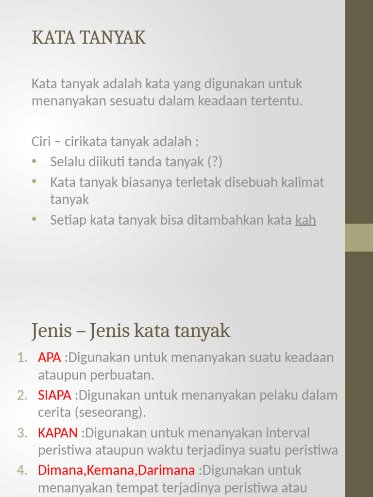 Jenis dan Contoh Kata Tanya | PDF