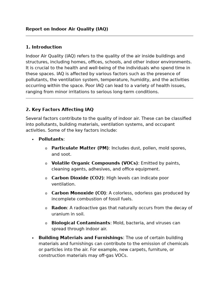 Report On Indoor Air Quality | PDF | Air Pollution | Determinants Of Health