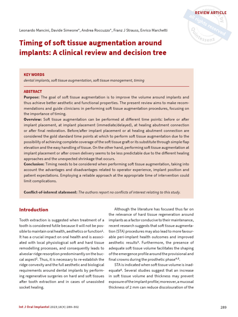 Timing of Soft Tissue Augmentation Around Implants: A Clinical Review ...