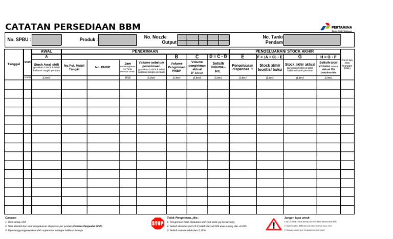 Form Catatan Persediaan BBM (Size Folio-F4) New 2017 | PDF