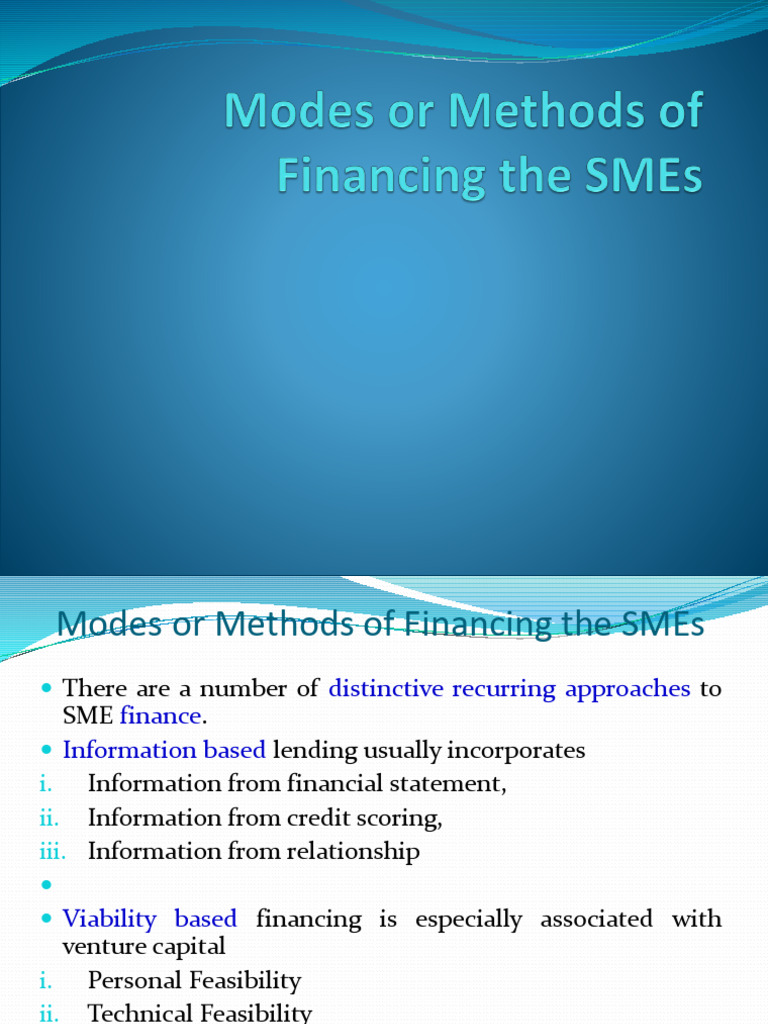 Financing Modes for SME Feasibility Studies | PDF | Feasibility Study ...