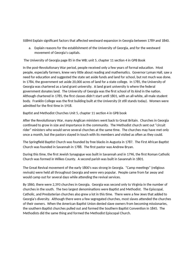 SS8H4a-UGA, Capitals, Religion | PDF | Methodism | Southern Baptist ...
