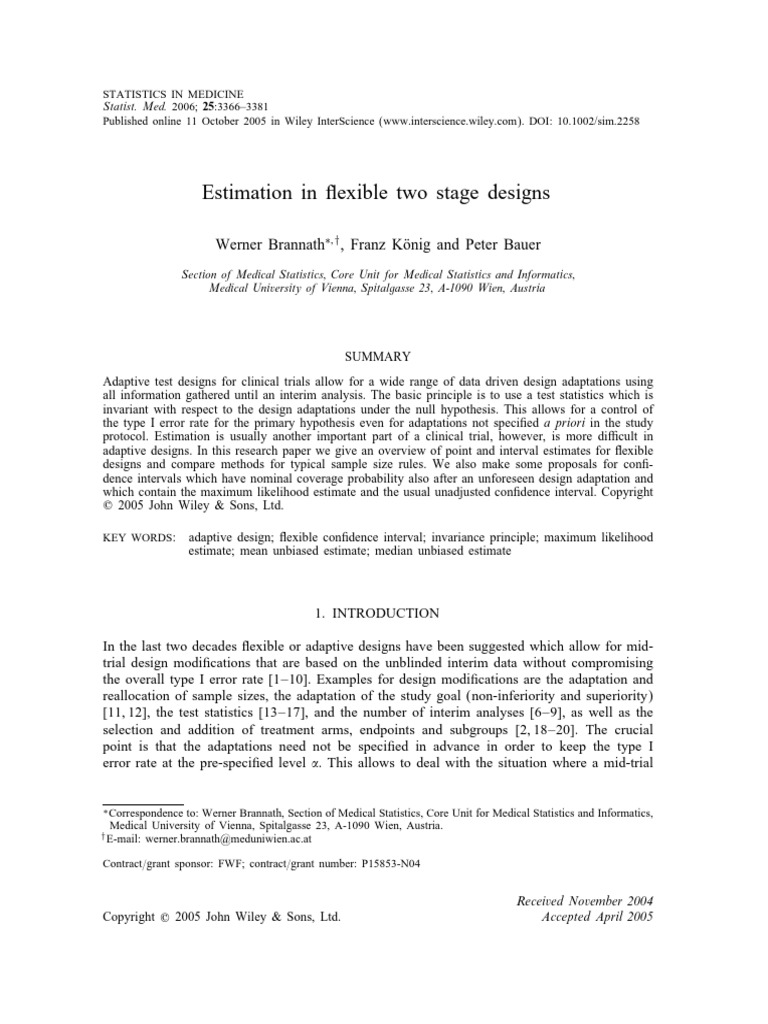 Brannath 2005 Estimation in Flexible Two Stage Designs | PDF ...