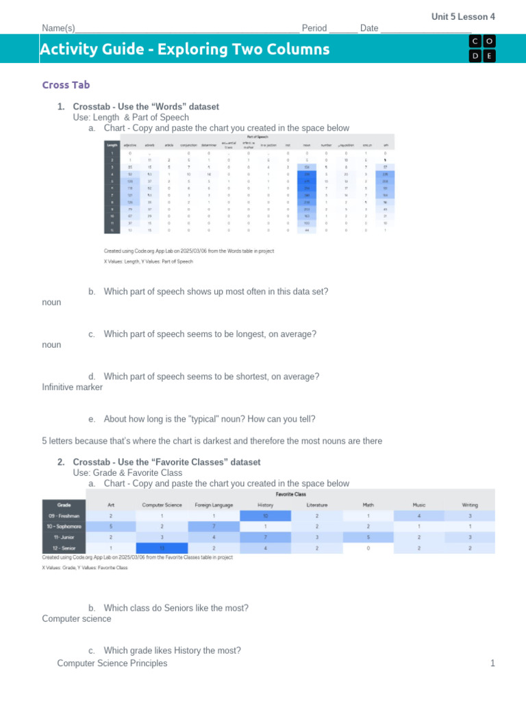 Activity Guide - Exploring Two Columns - Unit 5 Lesson 4 | PDF | Part Of Speech