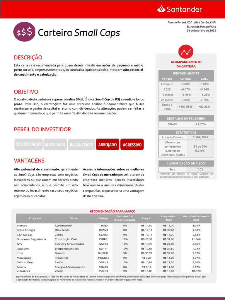 Carteira Small Caps Março 2025 | PDF | Empréstimos | Agricultura