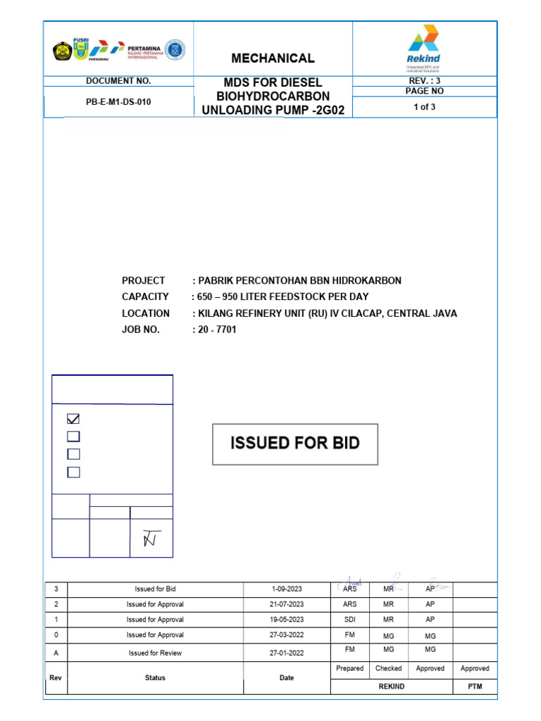 PB-E-M1-DS-010_Rev3_IFB MDS Diesel Biohydrocarbon Unloading Pump - 2G02 ...