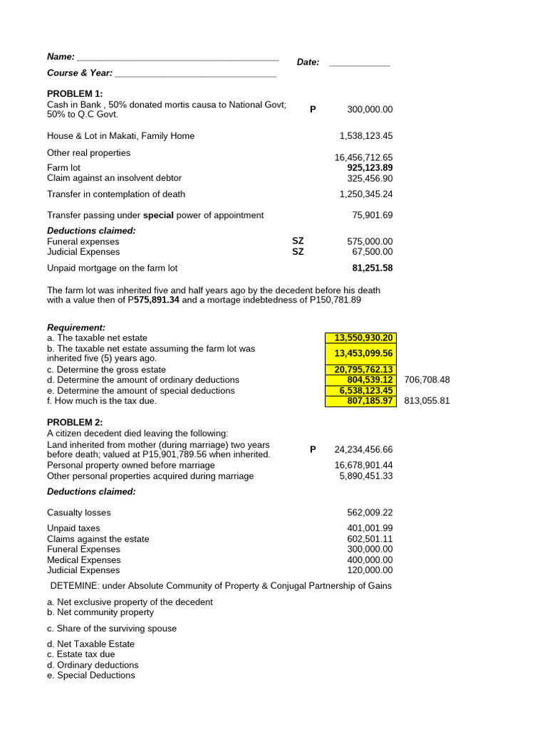 Quiz 2 Estate and Donors Tax | PDF | Tax Deduction | Gift