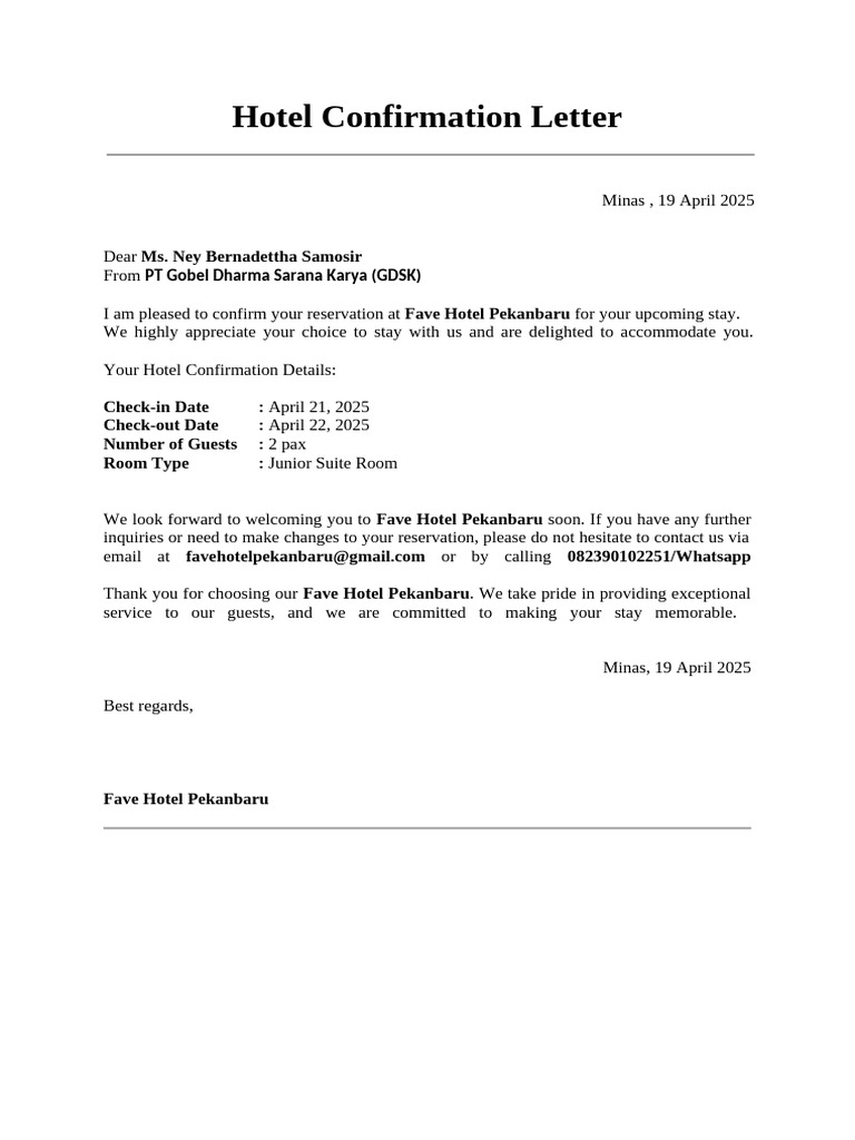 Hotel Confirmation Letter (1) | PDF